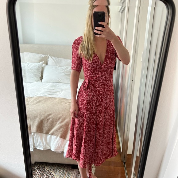 Reformation | Dresses | Reformation Red Wrap Floral Dress | Poshmark